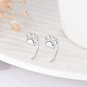 Tiny Puppy Paw Print Half Hoop Earrings 925 Sterling Silver Cartilage Tragus Piercing Small Stud Cuff Nose Ring Fake Huggie Hoops Earring Fashion Jewelry Gifts for Women Daughter Senstive Ears