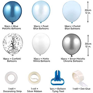 104pc Blue Balloon Arch Garland Kit Blue and Silver Balloons Navy Royal Blue Ballon Silver Metallic Balloons For Baby Shower Blue Birthday Balloon Wedding Party Decorations Supplies