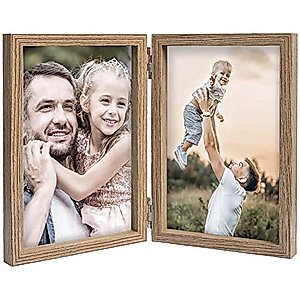 4x6 Picture Frames Double Hinged MDF Wood Grain with Glass Front Stand Vertical on Tabletop