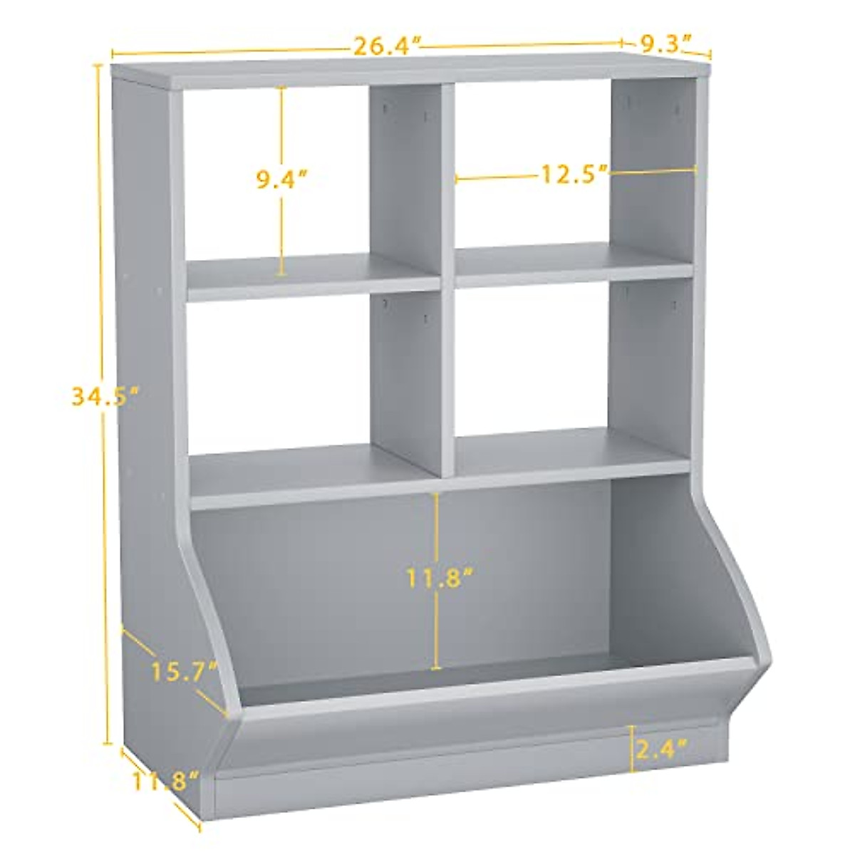 Aheaplus Toy Storage Organizer with Bookcase, 5 Cubby Bookshelf Toy Storage Cabinet, Open Multi-Bins Toys&Books Storage Display Organizer for Playroom, Bedroom, Living Room, Grey