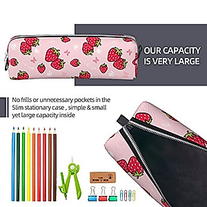 Brinkaloo Strawberry Pencil Case Simple Waterproof Pen Bag for Girls Pink Portable Pencil Pouch for Women