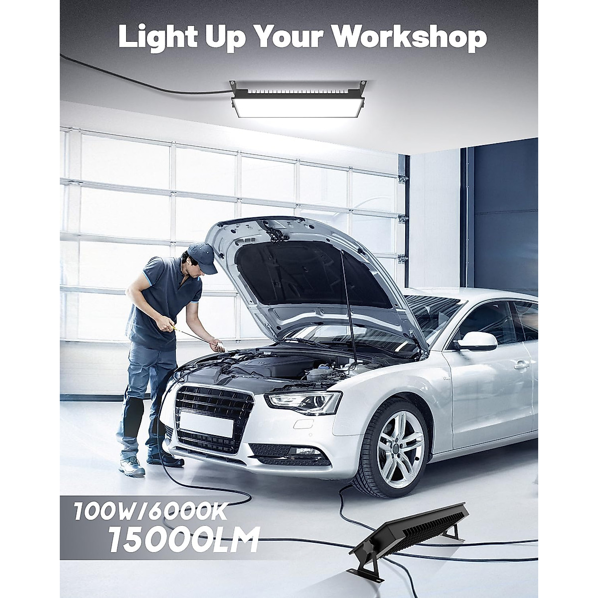 AGranTOP 6-Pack Plug in LED Shop Lights, 100W 15000LM Aluminum Garage Light w/ 118inch Power Cord, IP66 Waterproof Shop Lights for Garage, Workshop, Warehouse (Built-in ON/Off Switch)