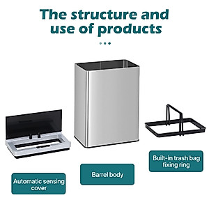 13 Gallon/50 Liter Kitchen Trash Can, Stainless Steel Garbage Can with Lid, Foot Pedal, Fingerprint-Resistant Finish, Soft Close Lid, Automatic Motion Sensor Trash Can for Kitchen Bathroom Office