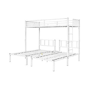 DEYOBED Twin Over Twin&Twin Metal Detachable Triple Bed Bunk Bed with Headboard for 3 Kids Teens