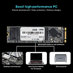 M.2/NGFF Solid State Drive, 2280 128GB SSD with 551MB/S Reading Speed and 212MB/S Writing Speed for Laptop Desktop Computer AS606