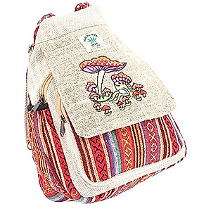 Unique design Mushroom Embroidery Himalaya Hemp Hippie Backpack Festival Backpack FAIR TRADE Handmade with Love. (NATURAL HEMP)