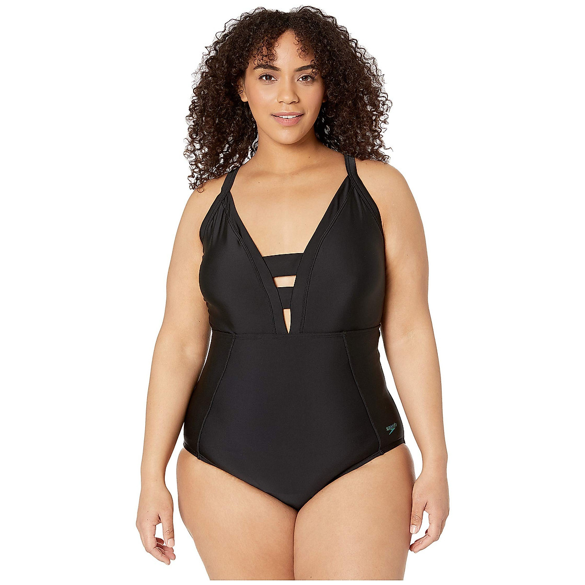 Speedo Plus Size Plunge V-Neck One-Piece Speedo Black 22