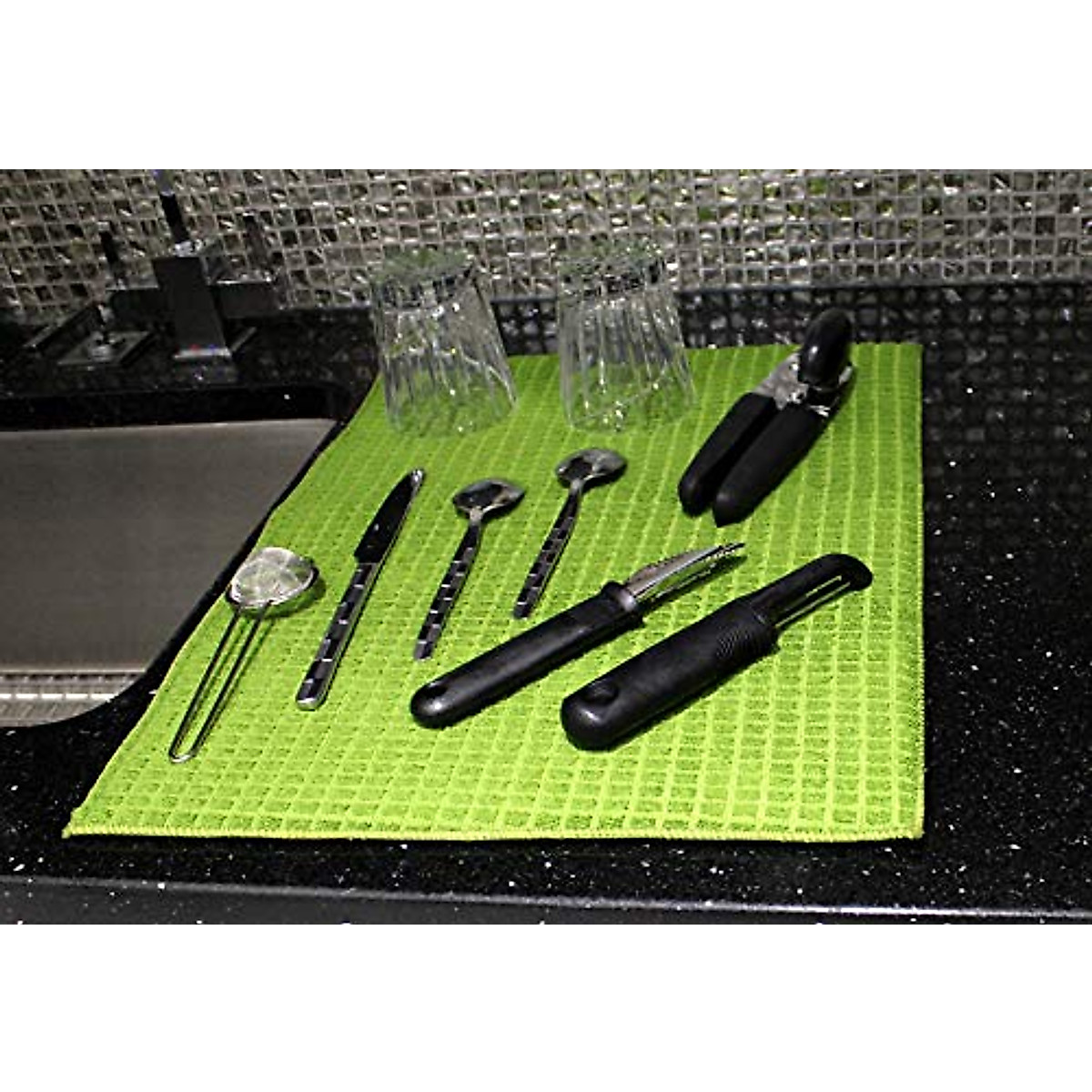 Dependable Industries inc. Essentials Microfiber Dish Drying Mat 2 Pack 20 X 15 Inch Kitchen Counter Mats Reversible Baby Bottles Dish Dry Pad Super Absorbent