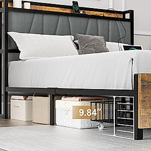 Catrimown Full Size Bed Frame with Charging Station and Storage Headboard, Platform Bed Frame Full Size with Storage Drawers, No Box Spring Needed/Strong Slat Support/Easy Assembly, Rustic Brown