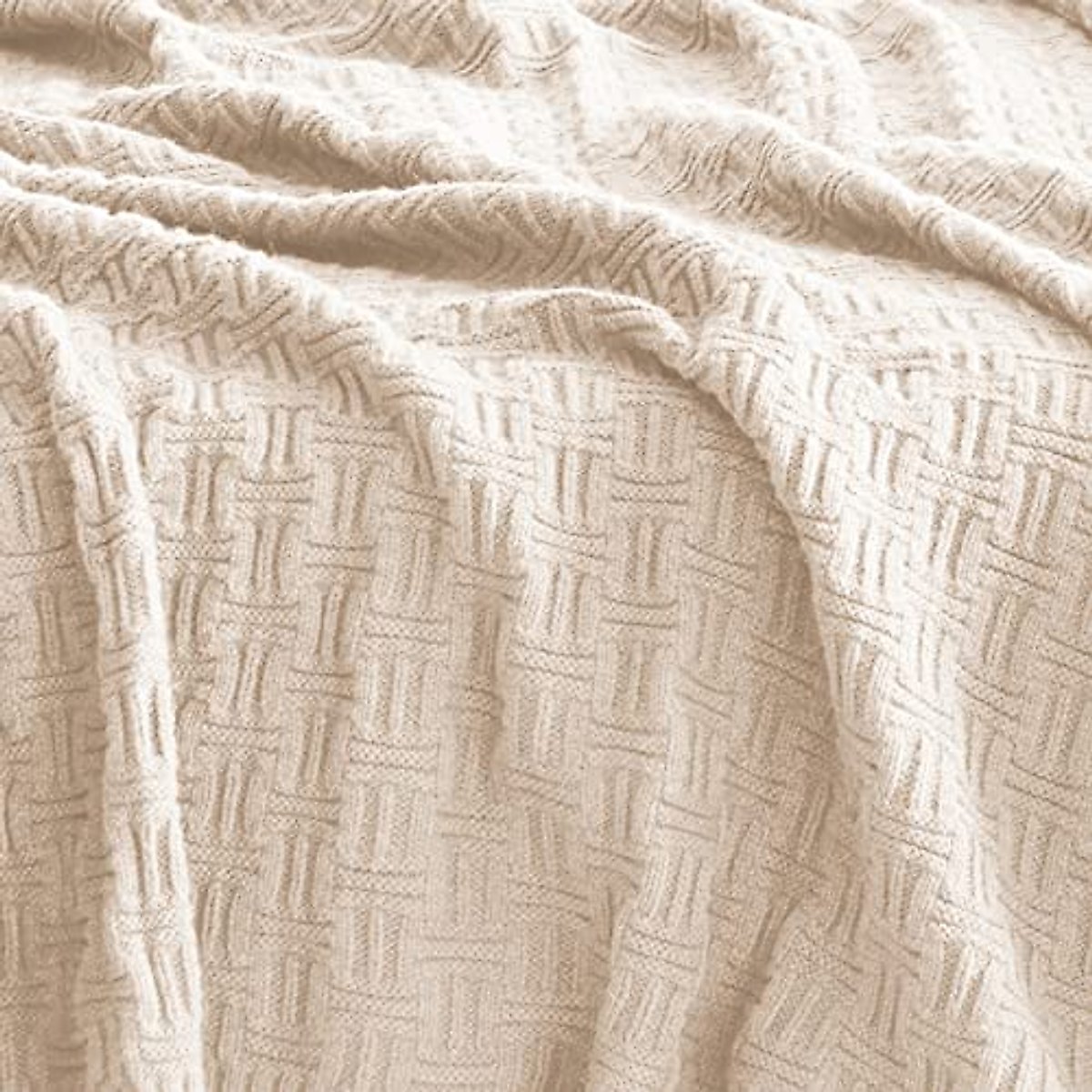 SCISCI Knit Throw Blanket Lightweight for Sofa Bed，Super Soft Warm Double Sided Blanket for Sweater Style，Blanket 50 x 60 Inch，Machine Washable Throw Blankets，Cream White