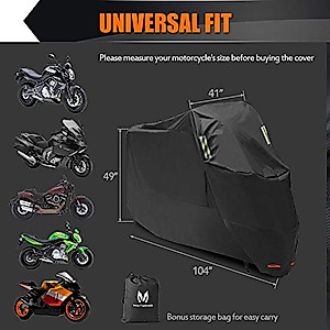 MICTUNING Motorcycle Cover Waterproof Outdoor 210D Oxford 104 Inch All Season Universal - Dirt Bike Cover Sun Protection Tear-Proof Windproof with Cloth Lock-Holes & Reflective Strip(104’’×41’’×49’’)