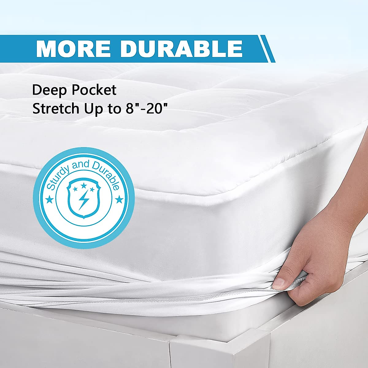 Queen Mattress Pad Cover Cooling Mattress Topper Pillow Top with Down Alternative Fill (8-21” Fitted Deep Pocket Queen Size)