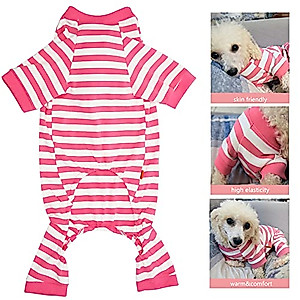 Uadonile Dog Pajamas,95% Cotton Thermal Jumpsuit,Comfortable Striped PJS,Size from XS-XXXL,for Small Large Dog Breeds,Pink,Large,L.