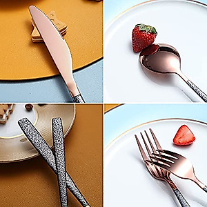 Silverware Set 20 Pieces Rose Gold Head Coating With Black Mars Handle, Stainless Steel Copper Titanium Plating Knives Spoons Forks Flatware Set Utensils Set Cutlery Set Service For 4