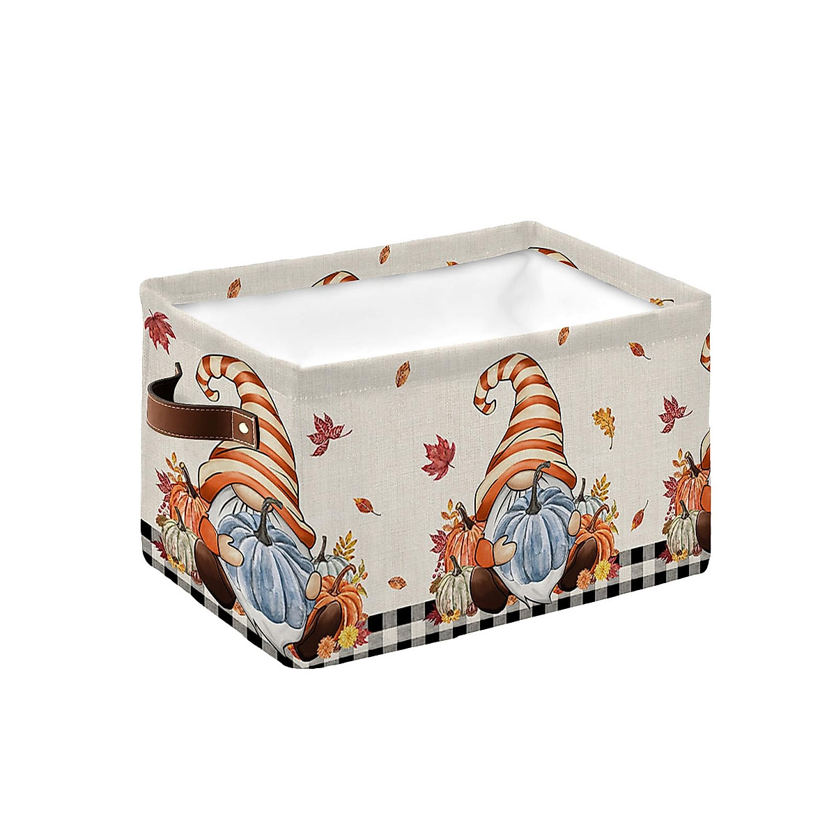 Storage Basket Fall Gnome Fall Bakets Foldable Storage Bins Collapsible with Handles Autumn Pumpkin Black Buffalo Plaid Laundry Baskets for Organizing Shelves Closet Toy Gifts Bedroom Home Decor