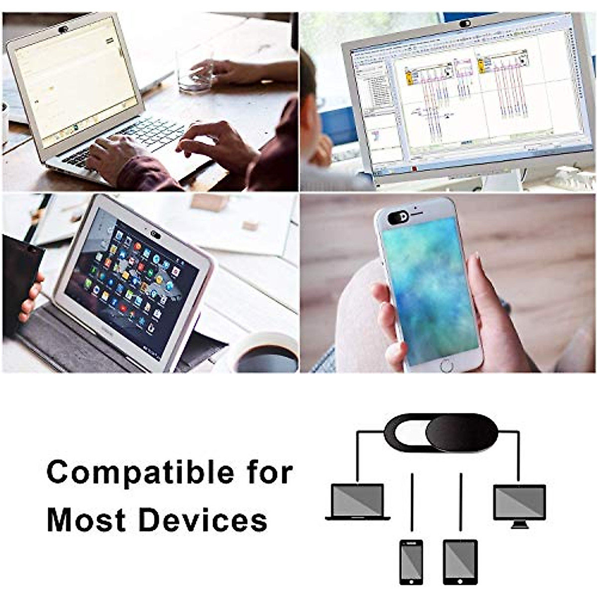 LorXi Webcam Slide Cover, 3 Pack Ultra Thin Camera Cover Slide Apply to Laptop, Tablet, Smartphone, Protect Your Privacy (Black)