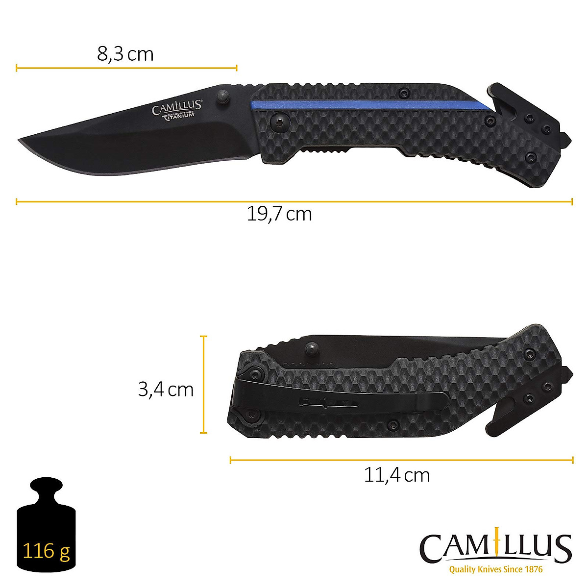 Camillus Thin Blue Line 7.75" Assisted Open Folding Knife, Black/Blue (19653)
