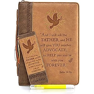 OBIE BLUE Faux Leather Bible Cover- Bundle w/Bookmark and Gel Highlighter. John 14:16, for Men and Woman (Large)