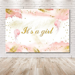 MEHOFOND 7x5ft Blush Pink Watercolor Baby Shower Backdrop for Girls Oh Baby Pink Watercolor Clouds Gold Glitter Baby Shower Photography Background It's A Girl Party Banner Photoshoot Props