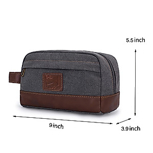 seemeroad Travel Toiletry Bag for Men and Women, Canvas Toiletry Organizer Water-Resistant Vegan Leather, Hanging Dopp Kit Shaving Bag for Toiletries Accessories (Gray, Medium)
