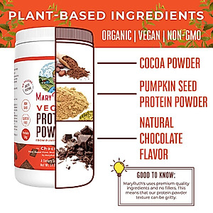 Organic Protein Powder Plant-Based (Creamy Chocolate Fudge) by MaryRuth's Vegan, Gluten Free, Non-GMO, Soy Free, Dairy Free, Nut Free, No Fillers, No Additives, Paleo Friendly 14.8 oz for Men & Women