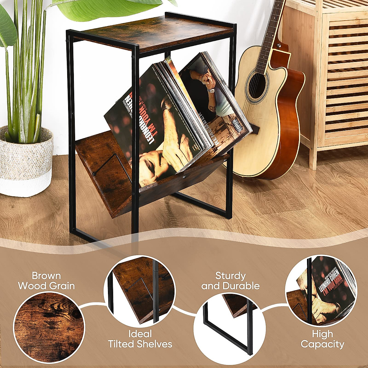 DACK Record Player Stand with Vinyl Storage,Matte Black Metal Turntable Stand, Sturdy Record Player Cabinet for Living Room Bedroom Office