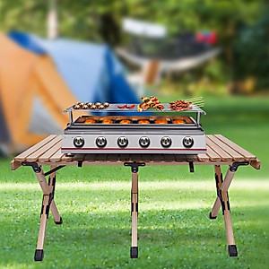 NATICRISI 6 Burner Gas BBQ Grill Stainless Steel Barbecue Picnic Table,Portable 6-Burner Table Top Gas Grill,Height Adjustable Gas Grill for Families, Barbecue Stores, Restaurants