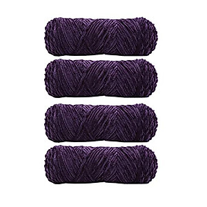 Truevalue 4 Skeins Chenille Yarn,Hand Knitting Glossy Chenille Velvet Blanket Yarn for Crochet Weaving DIY Craft Total 400g (Deep Purple)