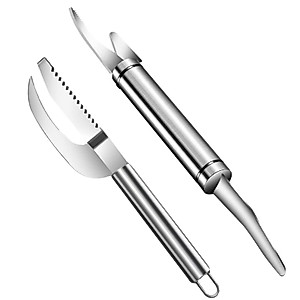 2 pcs Set Shrimp Deveiner Tool and Fish Scaler, 5 in 1 Multifunctional Shrimp Peeler, Fish Cleaner Knife, Stainless Steel Seafood Knives Kitchen Tool