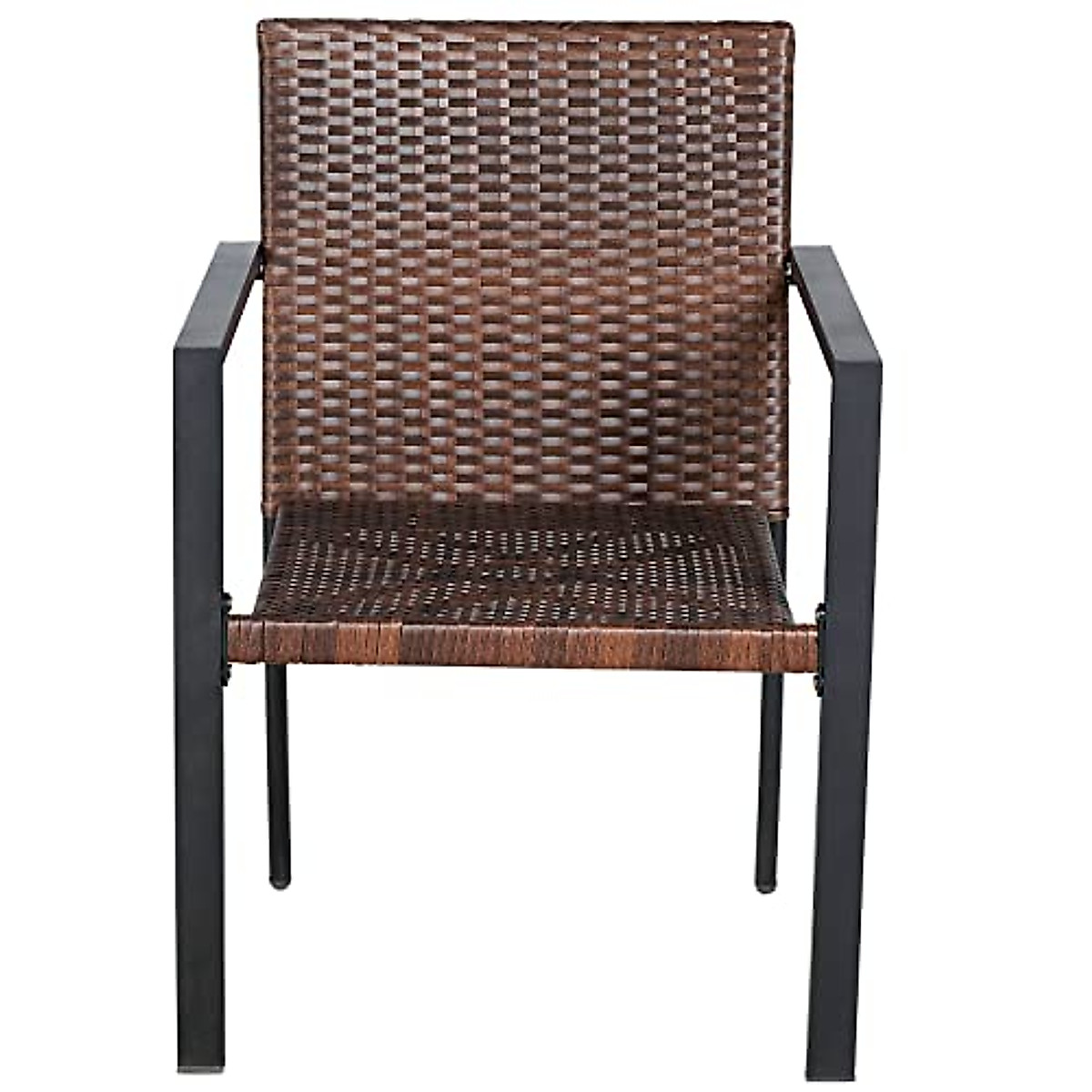 BTEXPERT Two Tone Brown Outdoor Patio PE Rattan Wicker Set of 2 Chairs for Garden Dining Firepit Lawn Backyard Porch Deck Armrest Frame, Steel Conversation Accent Furniture armchairs