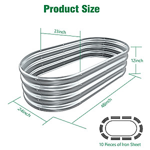 MOFEEZ Galvanized Raised Garden Bed Kit, 4x2x1 Ft Galvanized Planter Raised Beds, Oval Large Metal Raised Garden Beds Outdoor for Vegetables, Flowers, Herbs, and Fruits