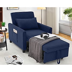 SEJOV Sleeper Chair, 4-in-1 Convertible Sleeper Sofa Bed with Adjustable Backrest, Corduroy Pull Out Chair Bed Single Recliner for Living Room, Bedroom, Apartment, Office, Small Space, Navy Blue