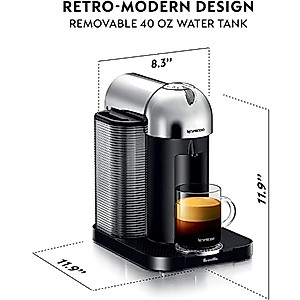 Nespresso Vertuo Coffee and Espresso Machine by Breville,5 Cups, Chrome