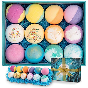 12 Pack Bath Bombs Gift Set Natural and Organic Bath Bombs with Shea Butter, Coconut Oil, Essential Oils and 12Relaxing Botanic Scents. Bath Bombs for Women, Easter Gifts for Women, Girls and Kids