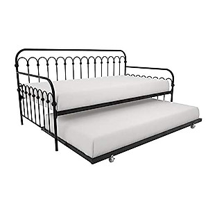 Novogratz Bright Pop Twin Metal Daybed and Trundle, Stylish & Multifunctional, Built-in Casters, Black