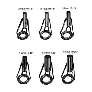 PATIKIL 3-6.5mm Tube Dia Fishing Rod Tips Repair Kit, 30 Pack Stainless Steel Black Ring Guide for Saltwater Freshwater Fishing