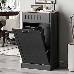 OUTGUAVA 13 Gallon Tilt Out Trash Cabinet Kitchen Waste Bins,50 Quart Laundry Hamper Tilt Out Pet Proof Hidden Trash Bin for Kitchen Living Room,Black