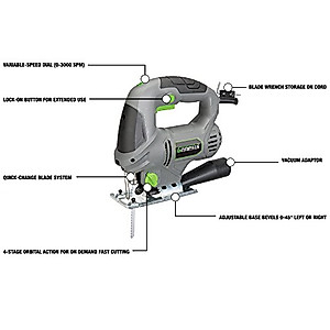 Genesis GJS500 5-Amp Variable-Speed Orbital Jigsaw with Blades