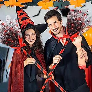 2PCS Halloween Witch Broom Plastic Witches Broom Cosplay Props Halloween Decorations Flying Witch Broomstick Costume Accessories for Masquerade Dress up Home Party Supplies 35" (Dark Red)