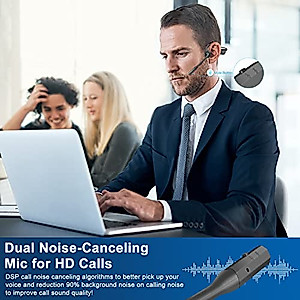 BANIGIPA Bluetooth Headset with Microphone, Open Ear Headphones Wireless Bluetooth Noise Cancelling for Laptop PC Computer Cell Phones, Air Conduction Headphones for Office Meeting Home Working-16 Hrs