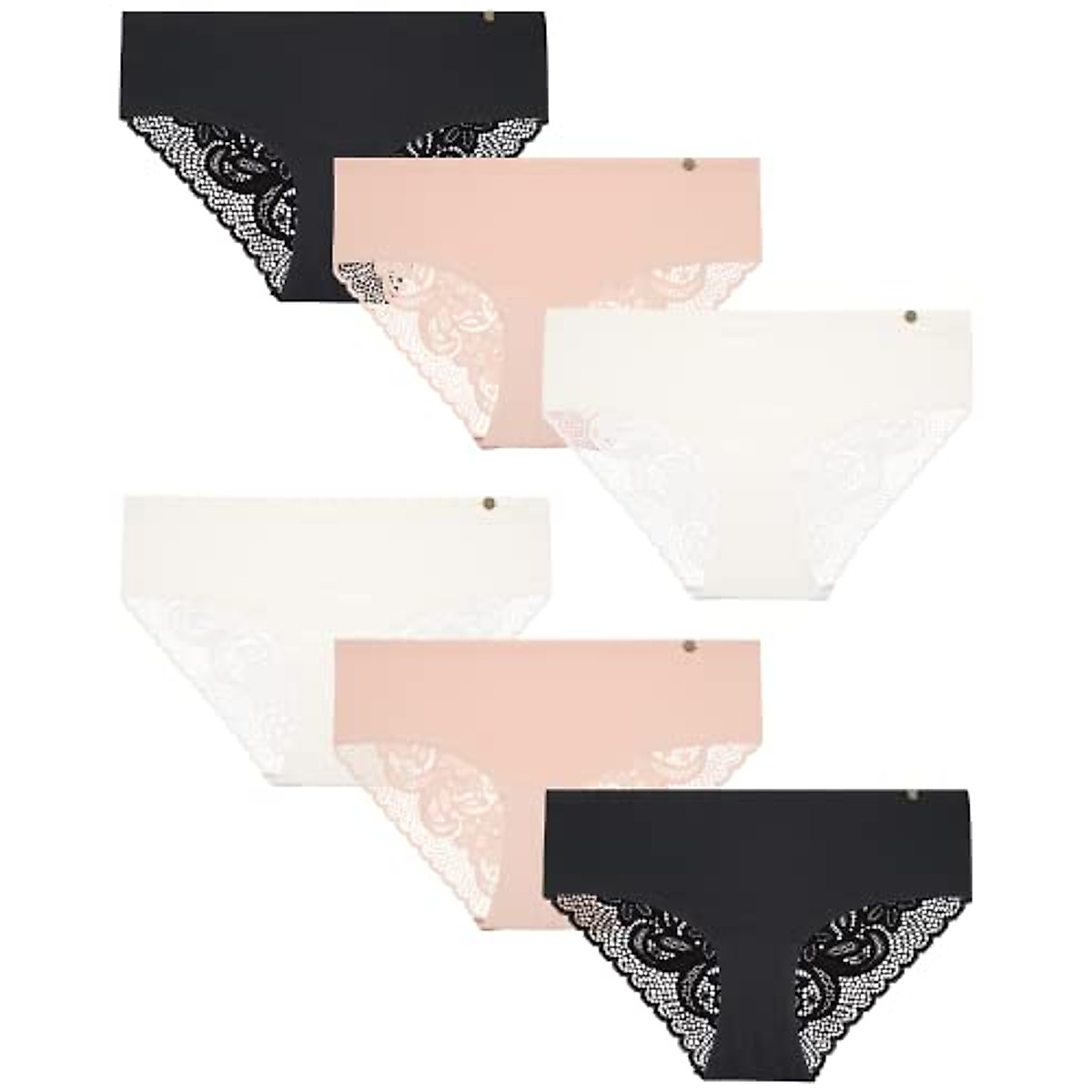 Lucky Brand Women's Underwear – Microfiber Lace Hipster Briefs (6 Pack), Size X-Large, Gardenia/Natural/Black