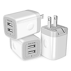3Pack Fast Charging Cubes, Foldable Dual Port Charger Block, AILKIN Fast USB Plug Power Adapter Fold up Box Base Brick for iPhone XR/XS Max/X iPad Samsung Galaxy Tablet Kindle Fire LG Pixel Xbox Blu