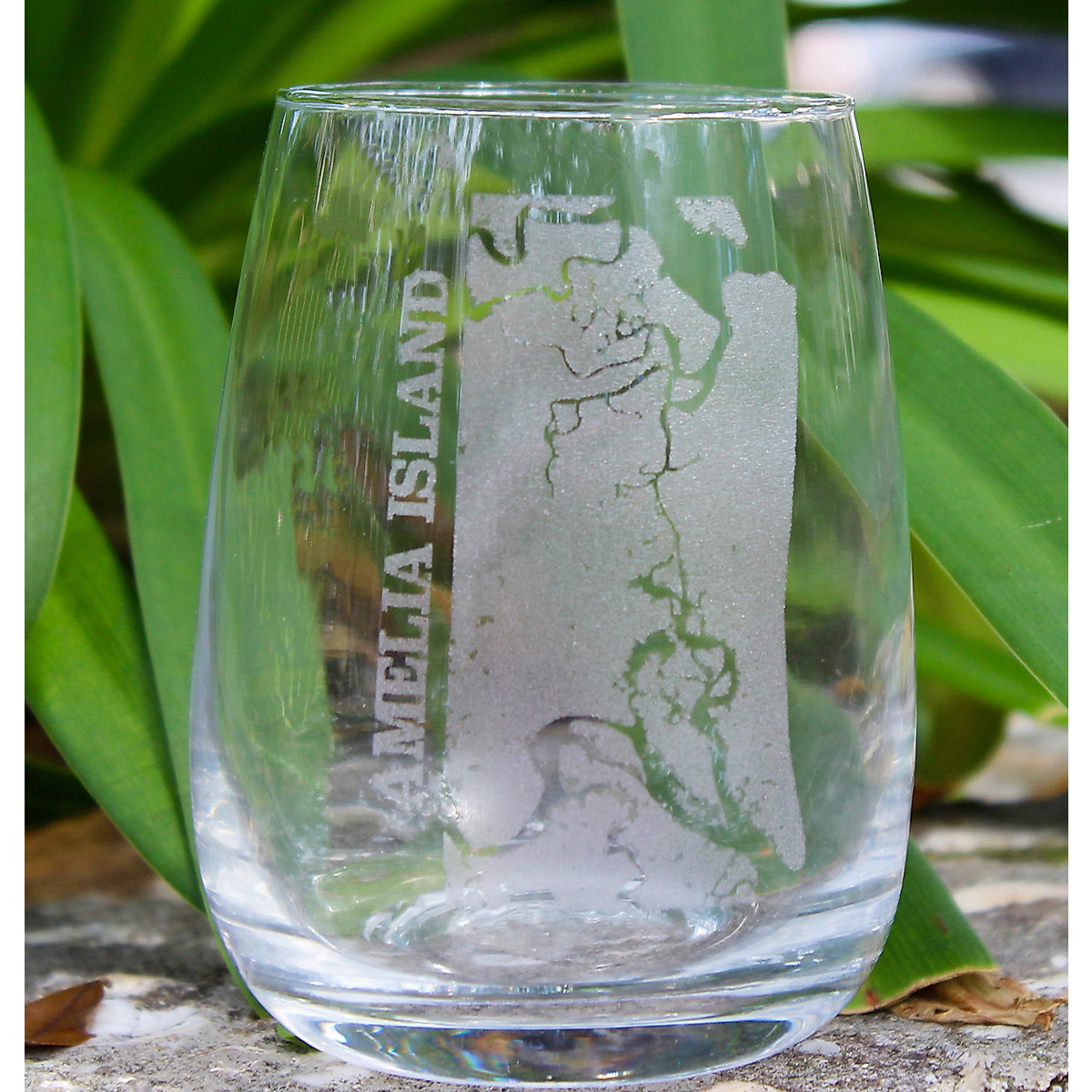 Amelia Island Map - Stemless Wine Glasses Set of 2