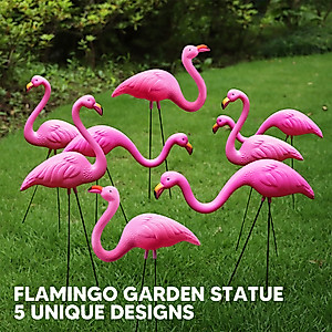 JOYIN 10 Pack Small Yard Flamingos Ornament Stakes, Mini Pink Flamingo Yard Decorations, Mini Lawn Plastic Flamingo Statue with Rubber Coating Metal Legs for Outdoor, Garden, Luau Party Gift (3-10IN)
