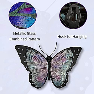 LIFFY Metal Butterfly Wall Decor 15inch Blue Butterfly Outdoor Art Hanging Glass Wall Decorations for Garden Fence Patio