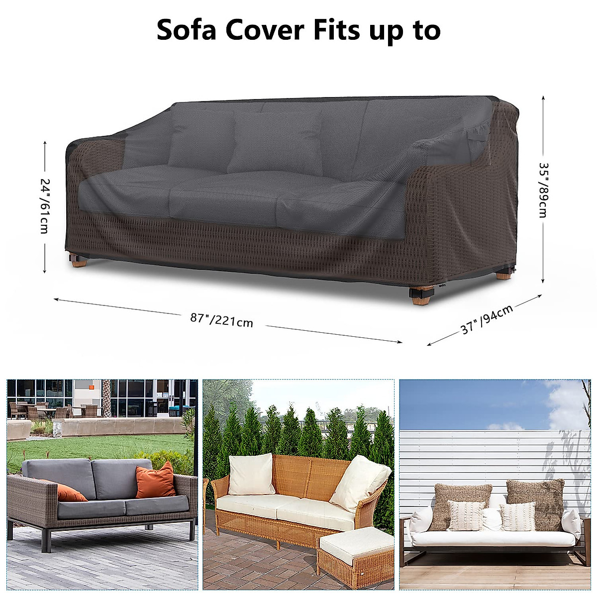 Heavy Duty Patio Sofa Cover Waterproof, Mrrihand 3-Seater Outdoor Sofa Loveseat Cover, Outdoor Patio Furniture Cover with Air Vent and Handles, 87" L×37" D×35" H, Black