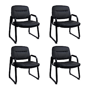 CLATINA Big and Tall Office Guest Chair 400lbs Reception Chair with Bonded Padded Armrest Backrest Sled Base Office Guest Chair for Conference Waiting Room Office Home Set of 4 Black