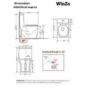 WinZo WZ5079S Modern Compact Round One Piece Toilet 10" Rough-in High Efficiency Dual Flush for Small Bathroom