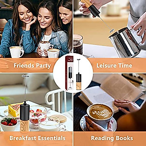 VanlonPro Electric Milk Frother Foam Maker, Milk Frother for Coffee, Wood Pattern Printed, Handheld Battery Operated Whisk Drink Mixer, Mini Foamer for Lattes,Cappuccino, Matcha, Hot Chocolate, Frappe