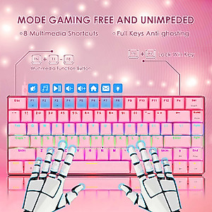 FELICON Wired Mechanical Gaming Keyboard, 82 Keys Compact Rainbow Blacklight Keyboard with Blue Switch, Small and Portable Compatible with Windows PC Laptop Mac Game Office